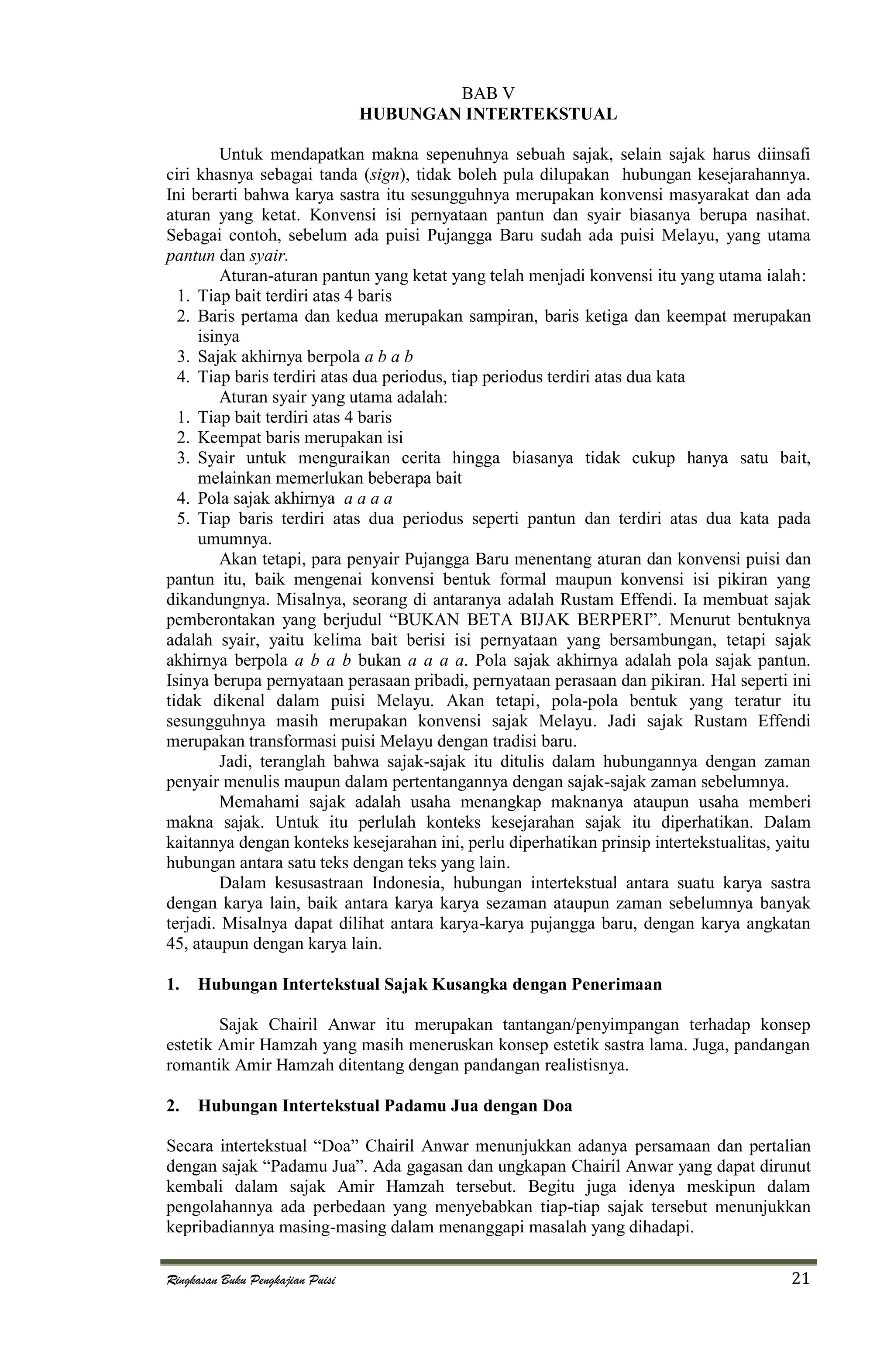 Ringkasan buku pengkajian puisi (RACHMAT DJOKO PRADOPO) | PDF