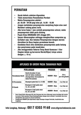 Ringkasan dosis & cara aplikasi pupuk organik DIGROW ver 2014 04 | PDF