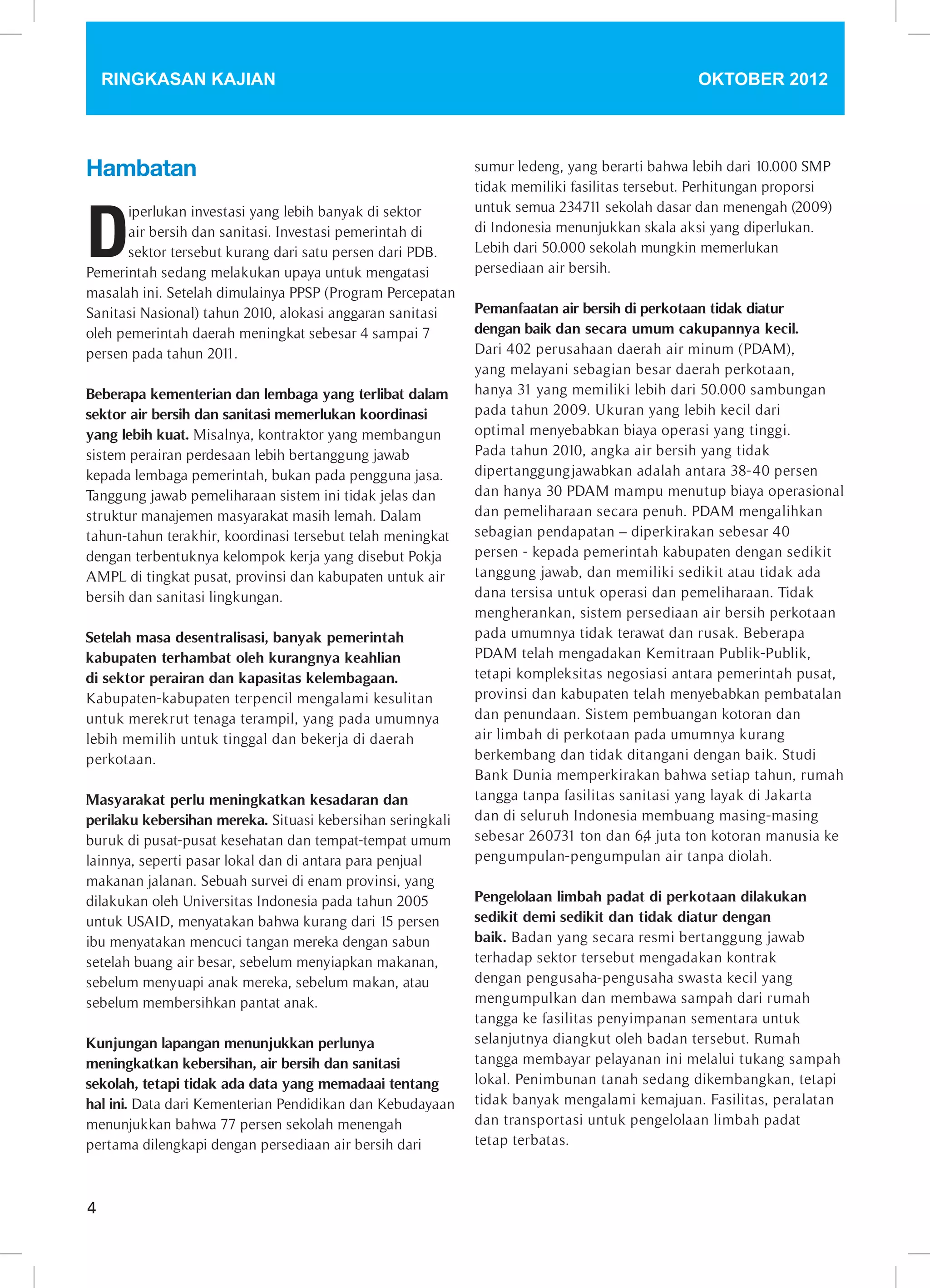 Ringkasan kajian air_bersih unicef 2012 | PDF
