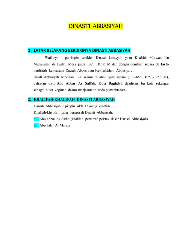 RINGKASAN MATERI DINASTI ABBASIYAH | PDF