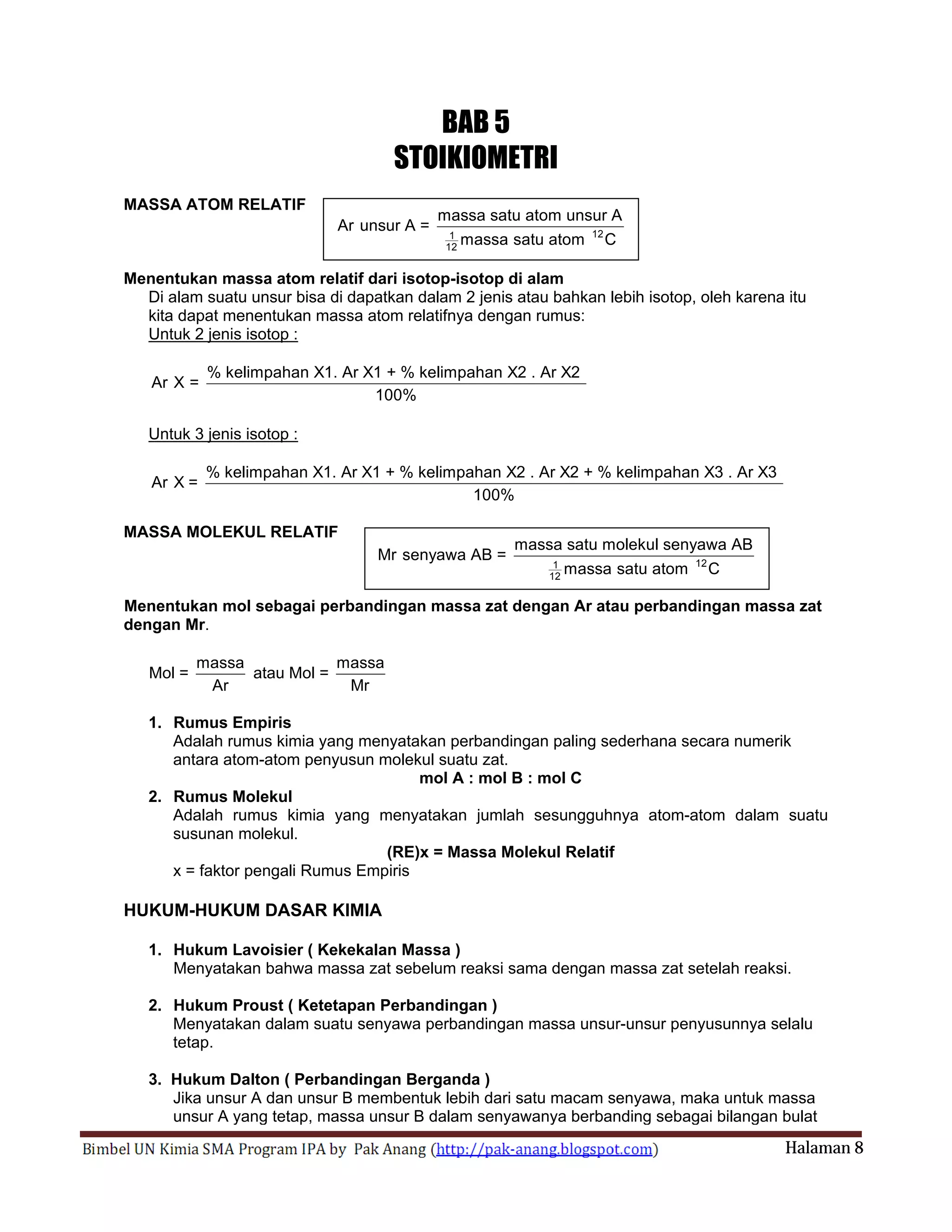 Ringkasan materi dan rumus lengkap kimia sma 2012 | PDF
