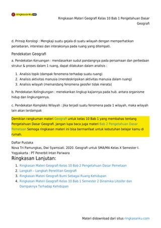 Ringkasan Materi Geografi Kelas 10 Bab 1 Pengetahuan Dasar Geografi.pdf