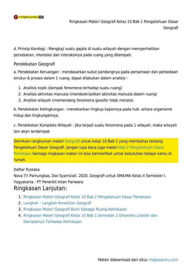 Ringkasan Materi Geografi Kelas 10 Bab 1 Pengetahuan Dasar Geografi.pdf