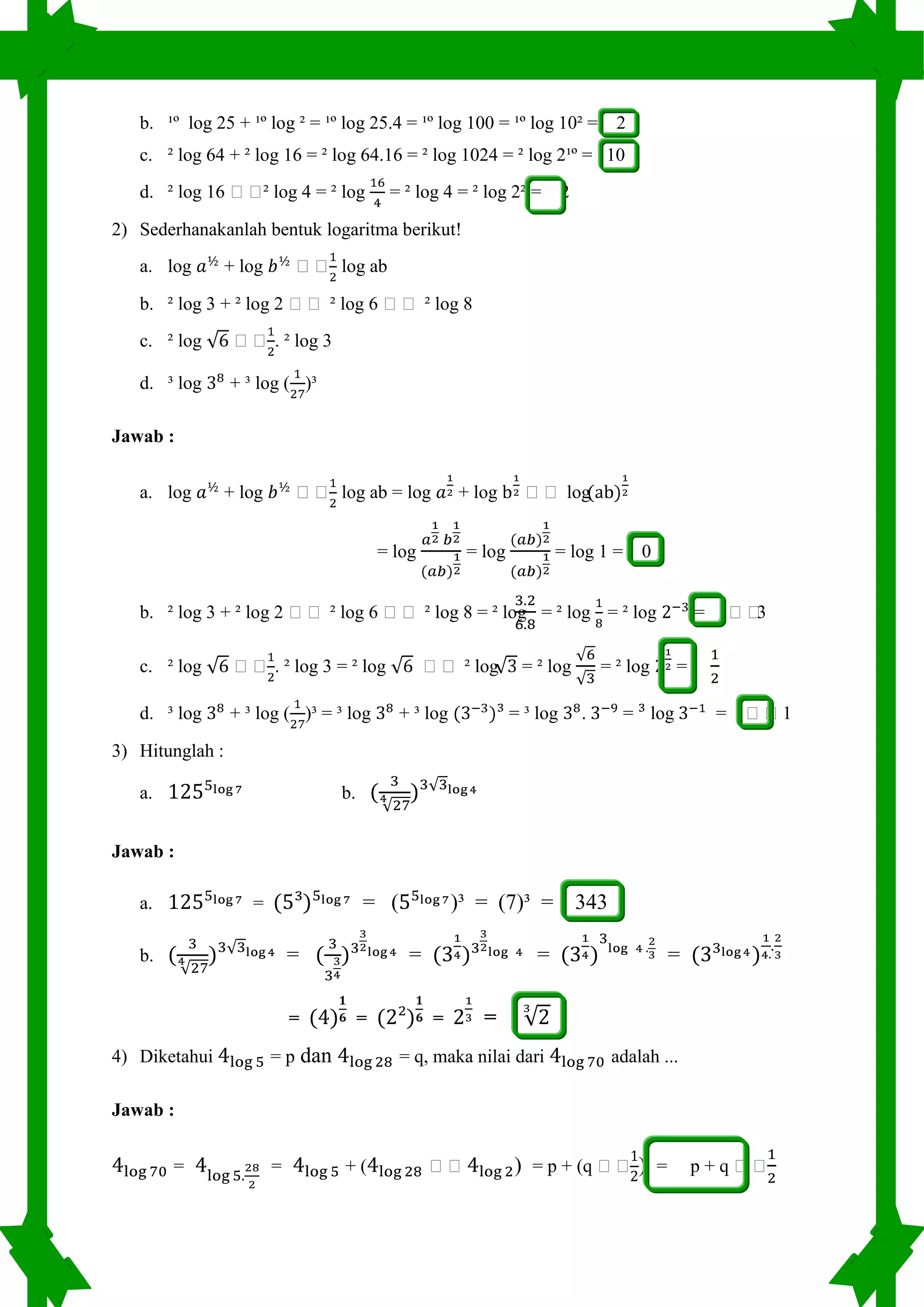 Ringkasan materi logaritma | DOCX