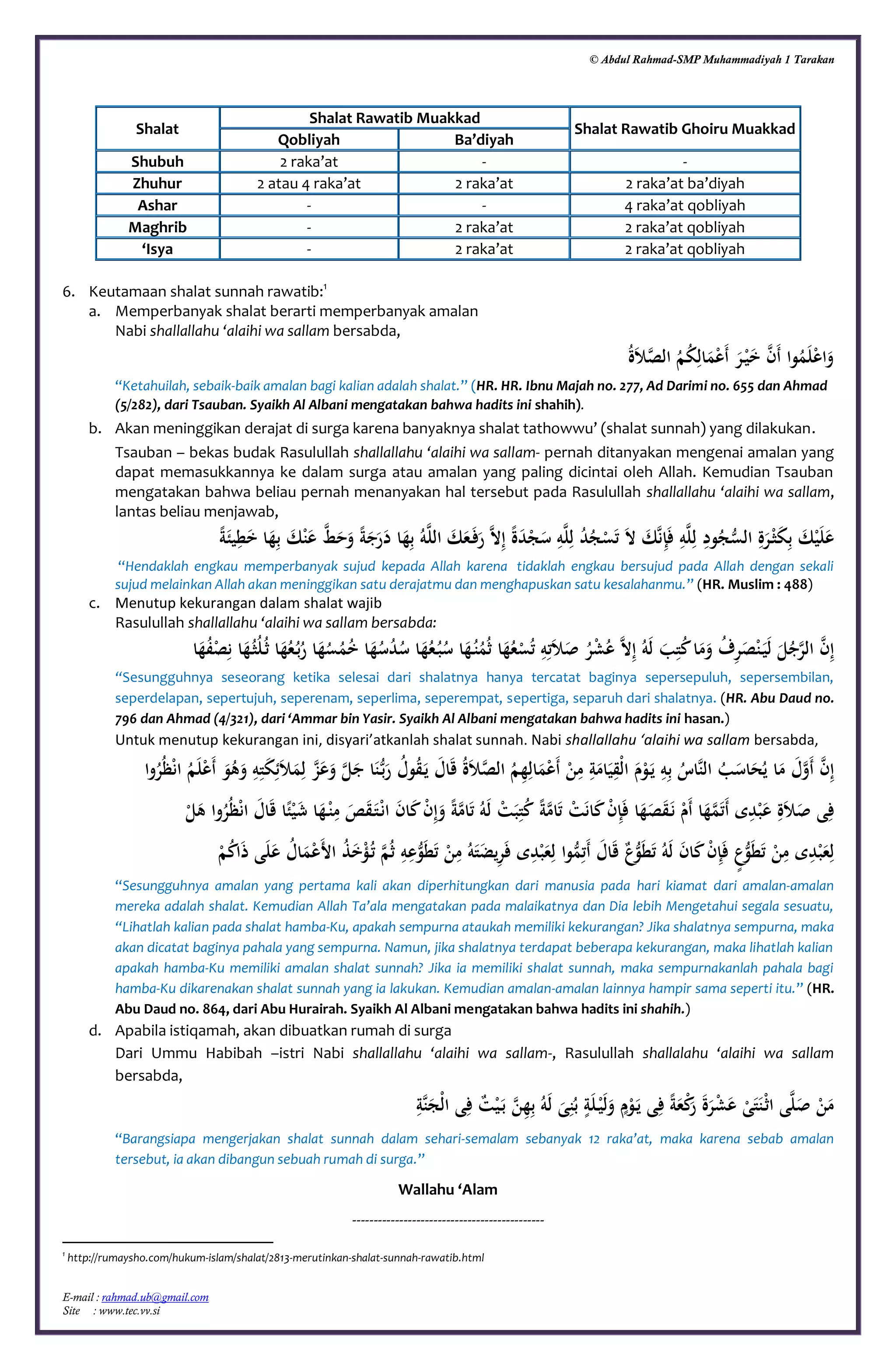 Ringkasan Materi PAI Kelas 8 Bab 5 Shalat Sunnah Rawatib | PDF