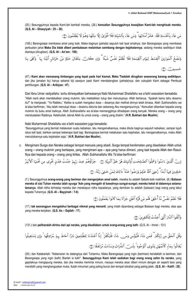 Ringkasan materi pai kelas 9 bab 3 iman kepada hari akhir | PDF