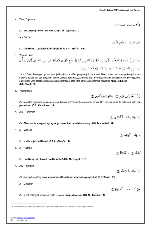 Ringkasan materi pai kelas 9 bab 3 iman kepada hari akhir | PDF