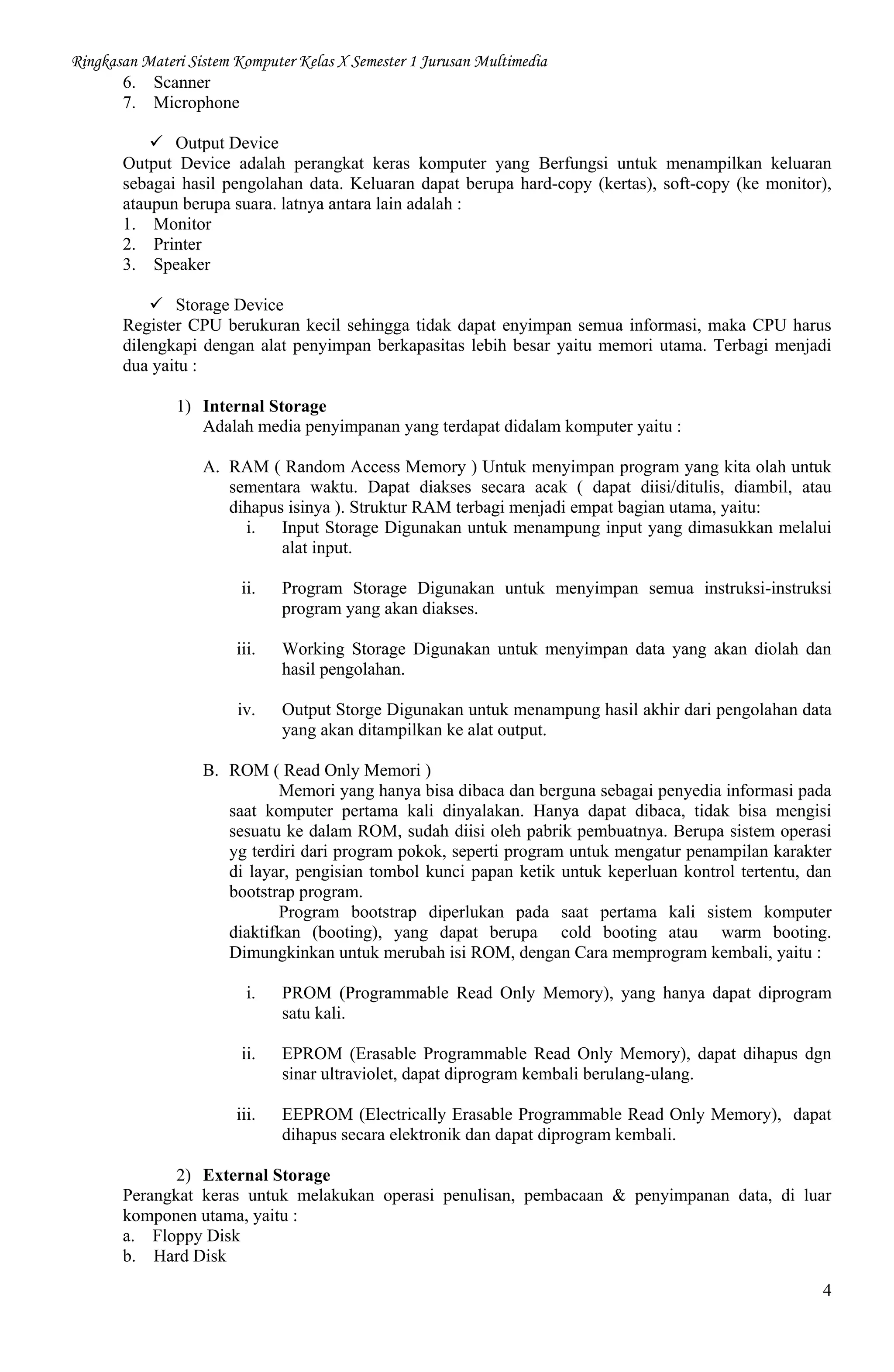 Materi Sistem Komputer Kelas X Semester 1 | PDF