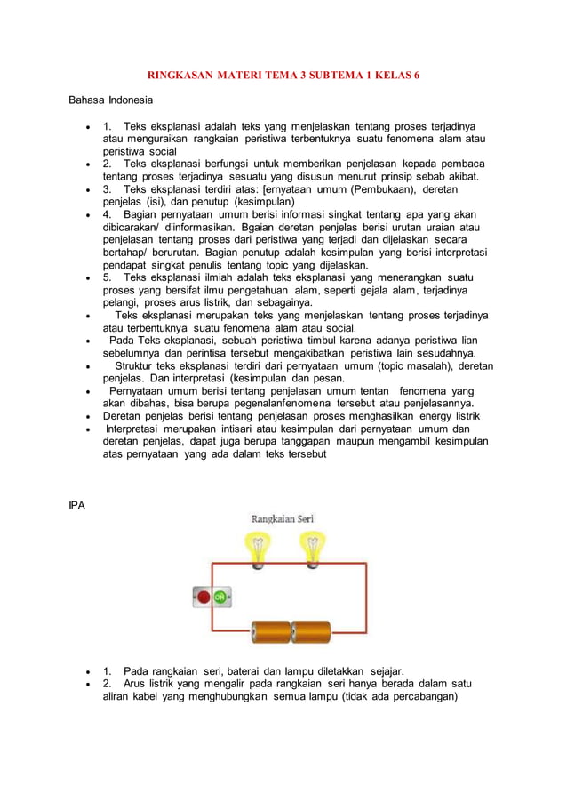 Ringkasan materi tema 3 subtema 1 kelas 6 | PDF