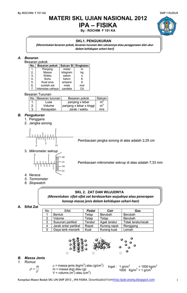 Ringkasan materi un ipa fisika smp 2012 | PDF