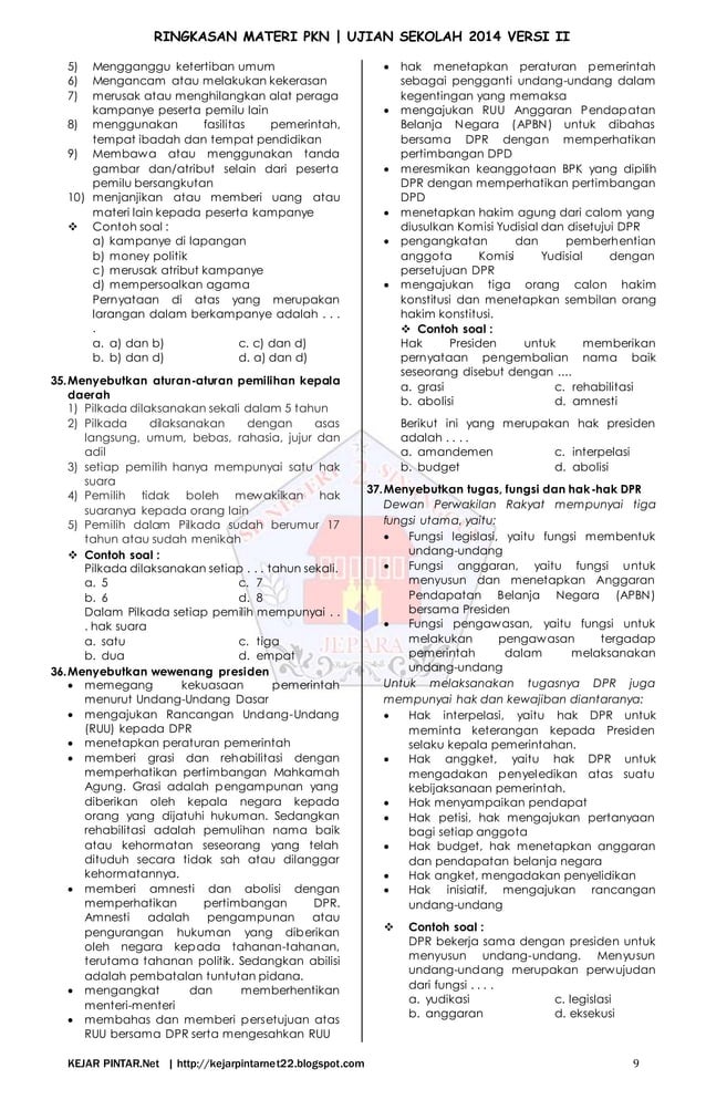 Ringkasan materi us pkn 2 | PDF
