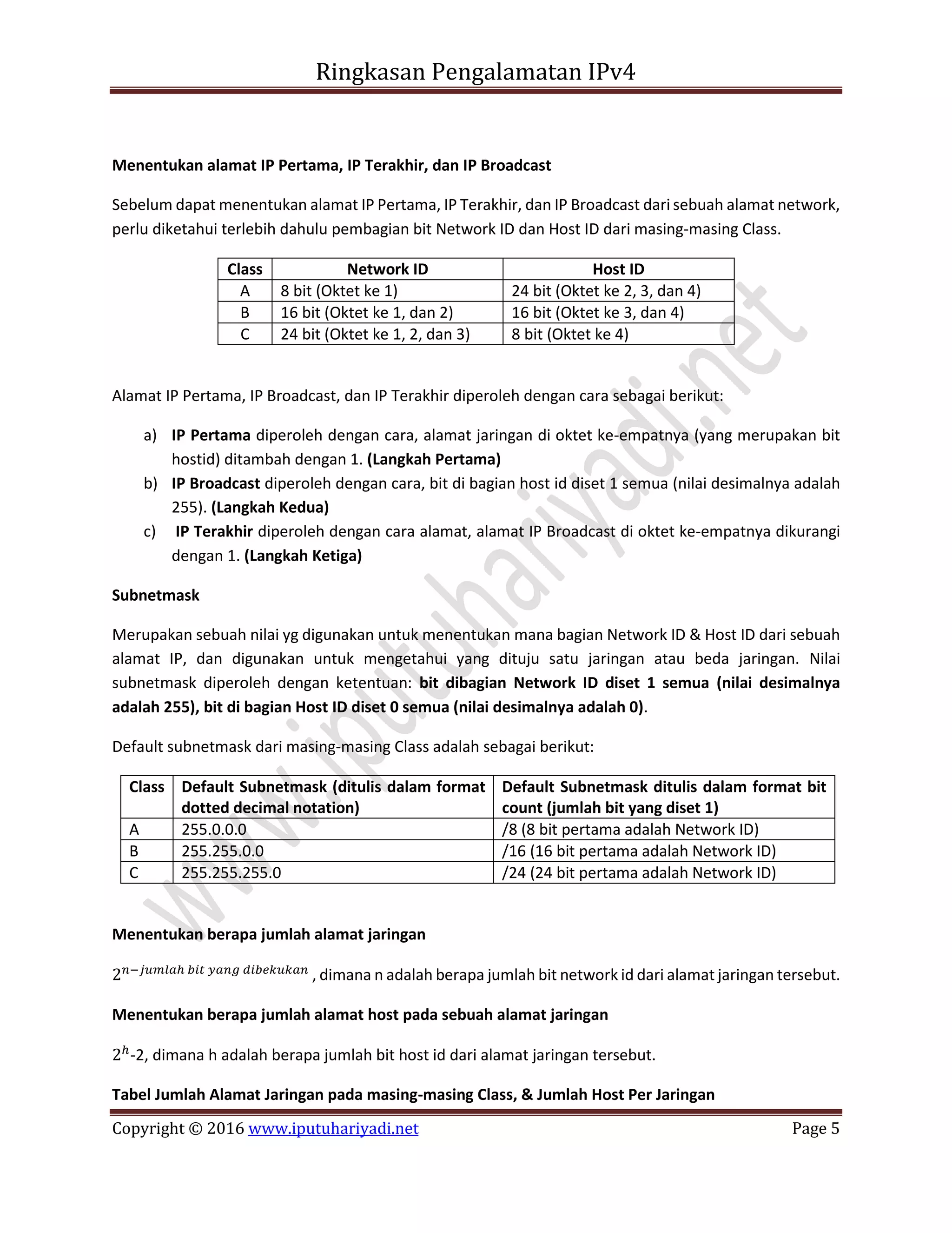 Ringkasan Pengalamatan Internet Protocol (IP) Versi 4 | PDF
