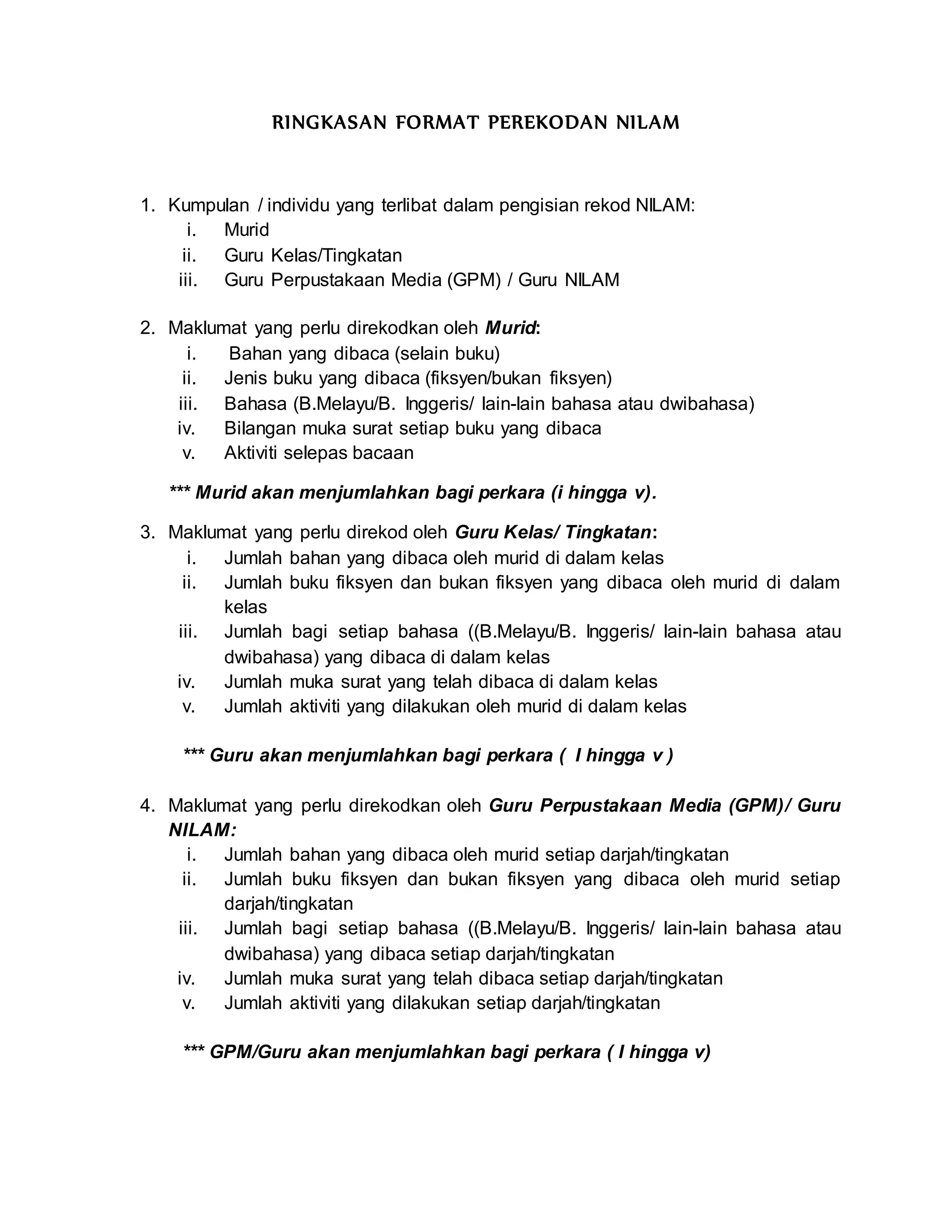 Ringkasan perekodan nilam | DOC