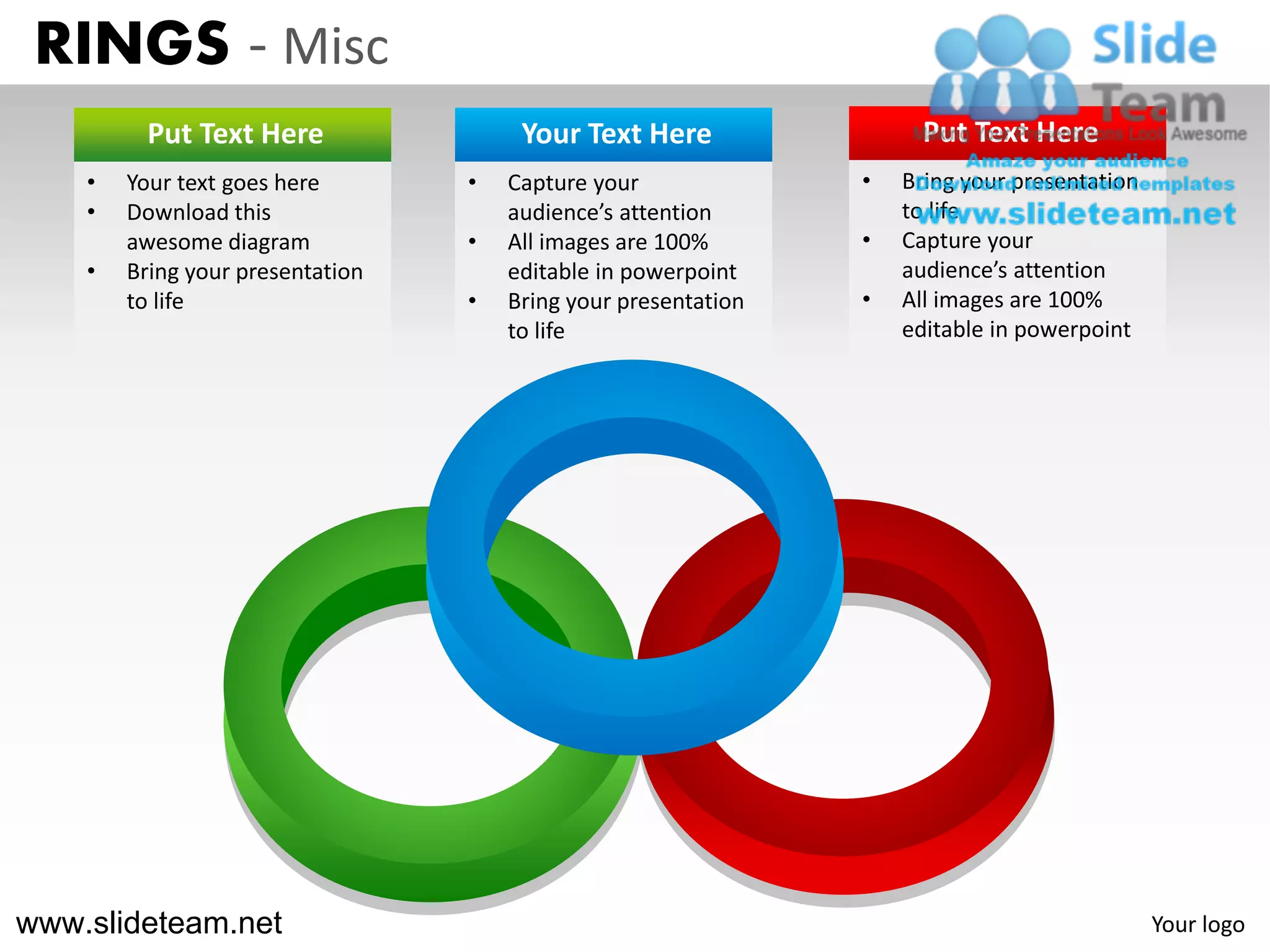 Rings one on top of another blue red green misc powerpoint ppt slides. | PPT