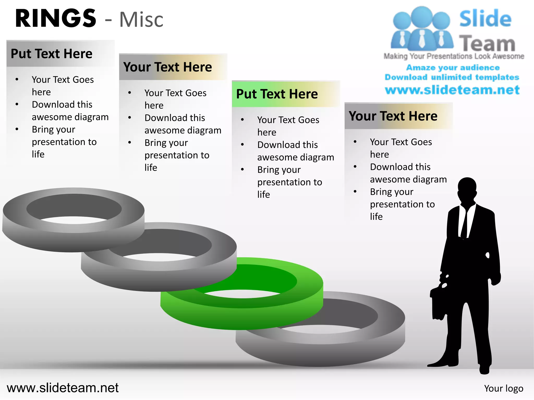 Rings one on top of another blue red green misc powerpoint ppt slides. | PPT