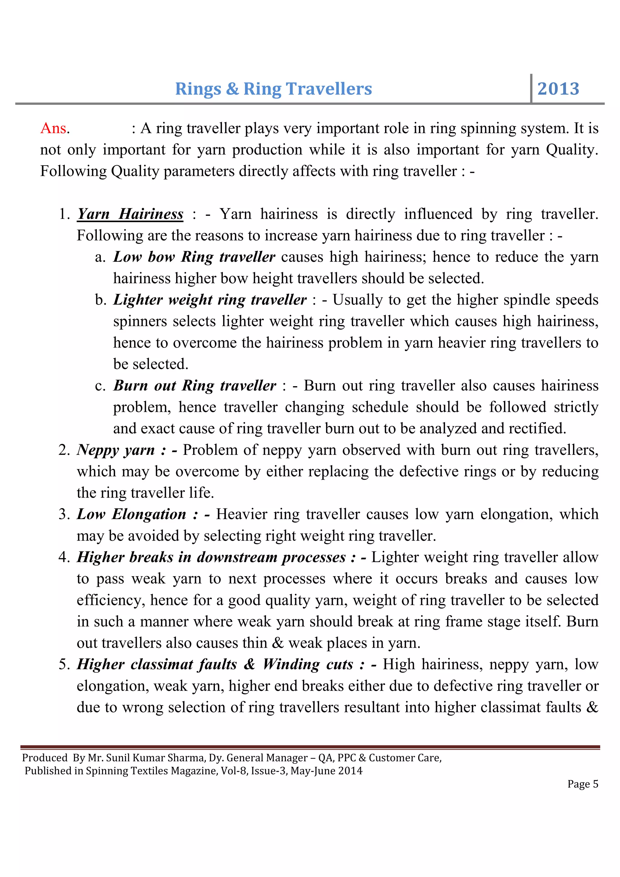 Spinning Rings & Ring Travellers | PDF