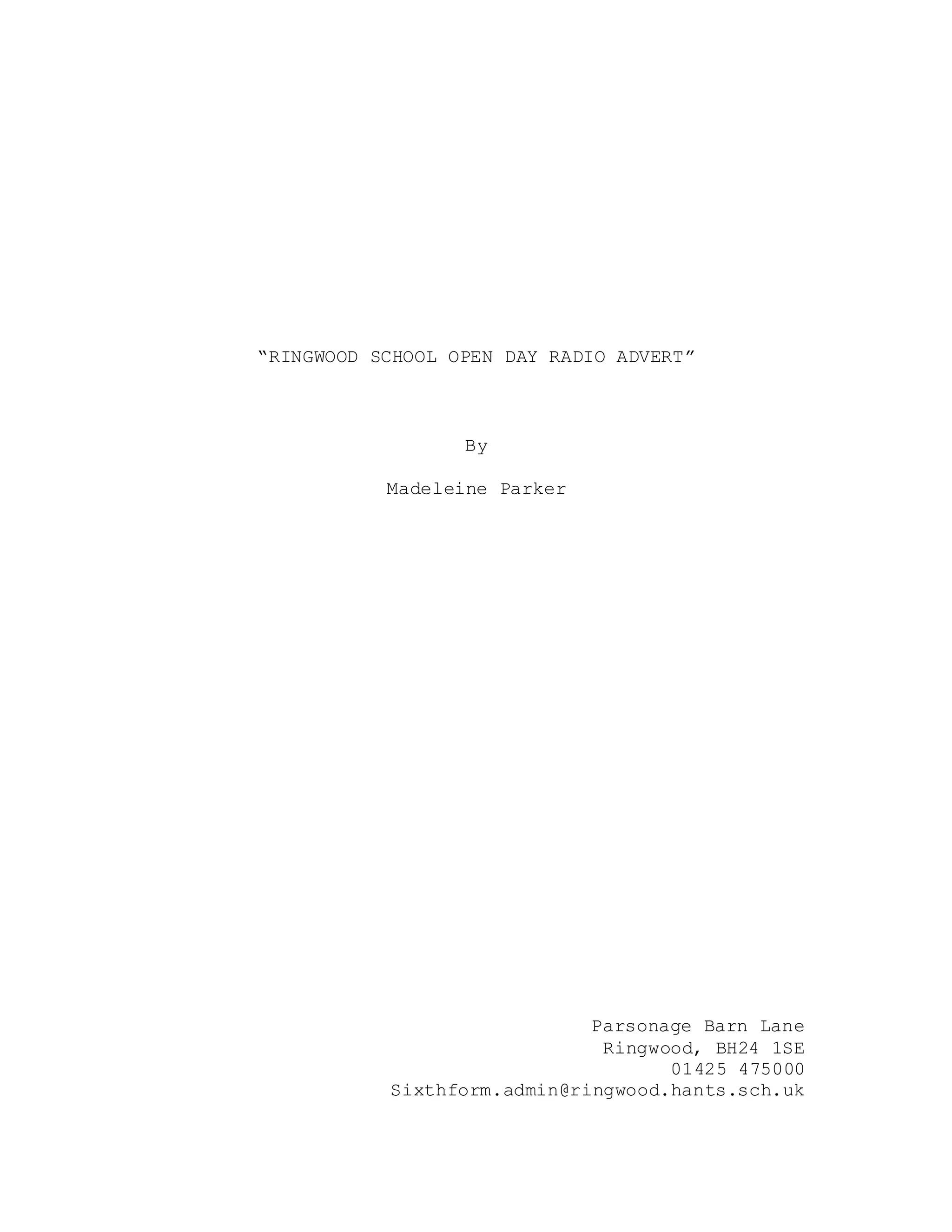 Ringwood school open day radio advert script | DOCX