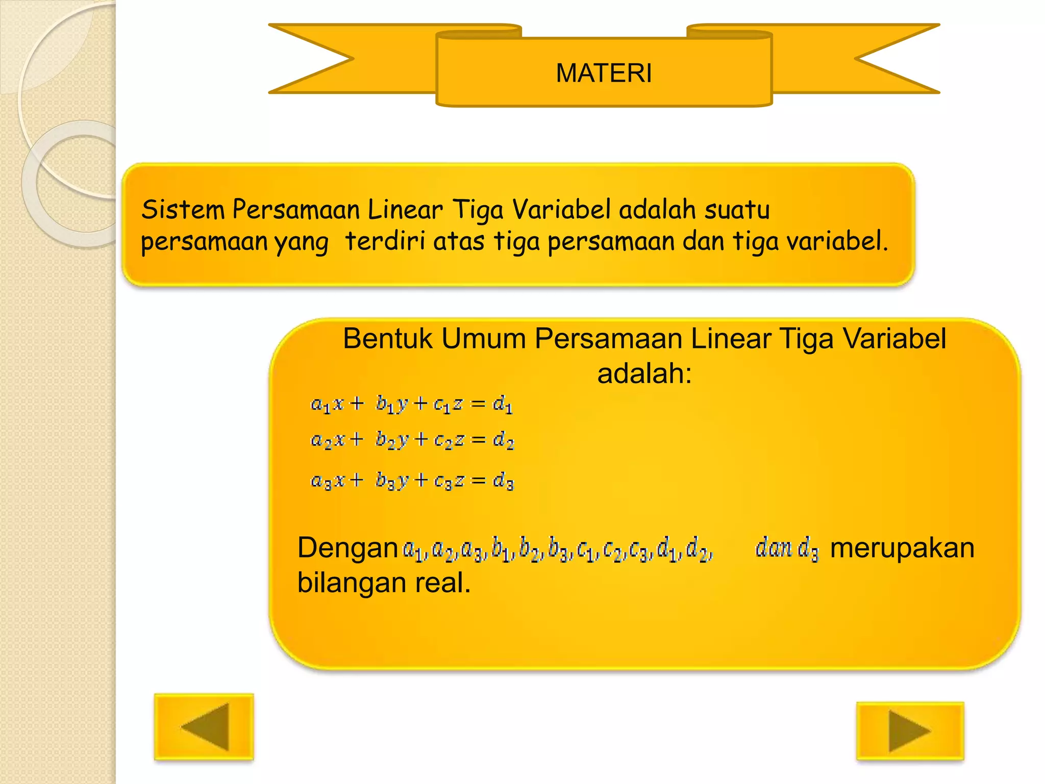 Sistem Persamaan Linear Tiga Variabel | PPTX