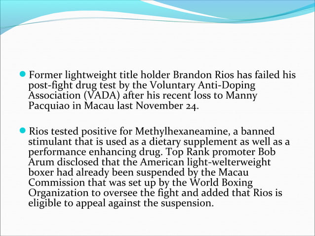 Rios Fails VADA Drug Test | PPT Rios Fails VADA Drug Test | PPT