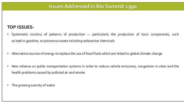 Summery of Rio Summit 1992 | PPTX | Environment | Science