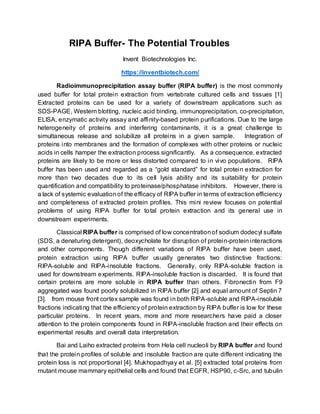 Ripa buffer - Invent Biotechnologies | DOCX | Genetics | Science