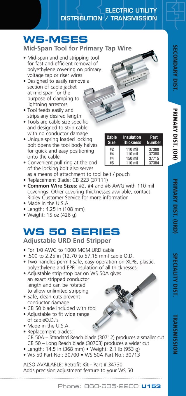 Ripley Utility Tool WS 50 - WS 50A -Adjustable URD End Stripper | PDF
