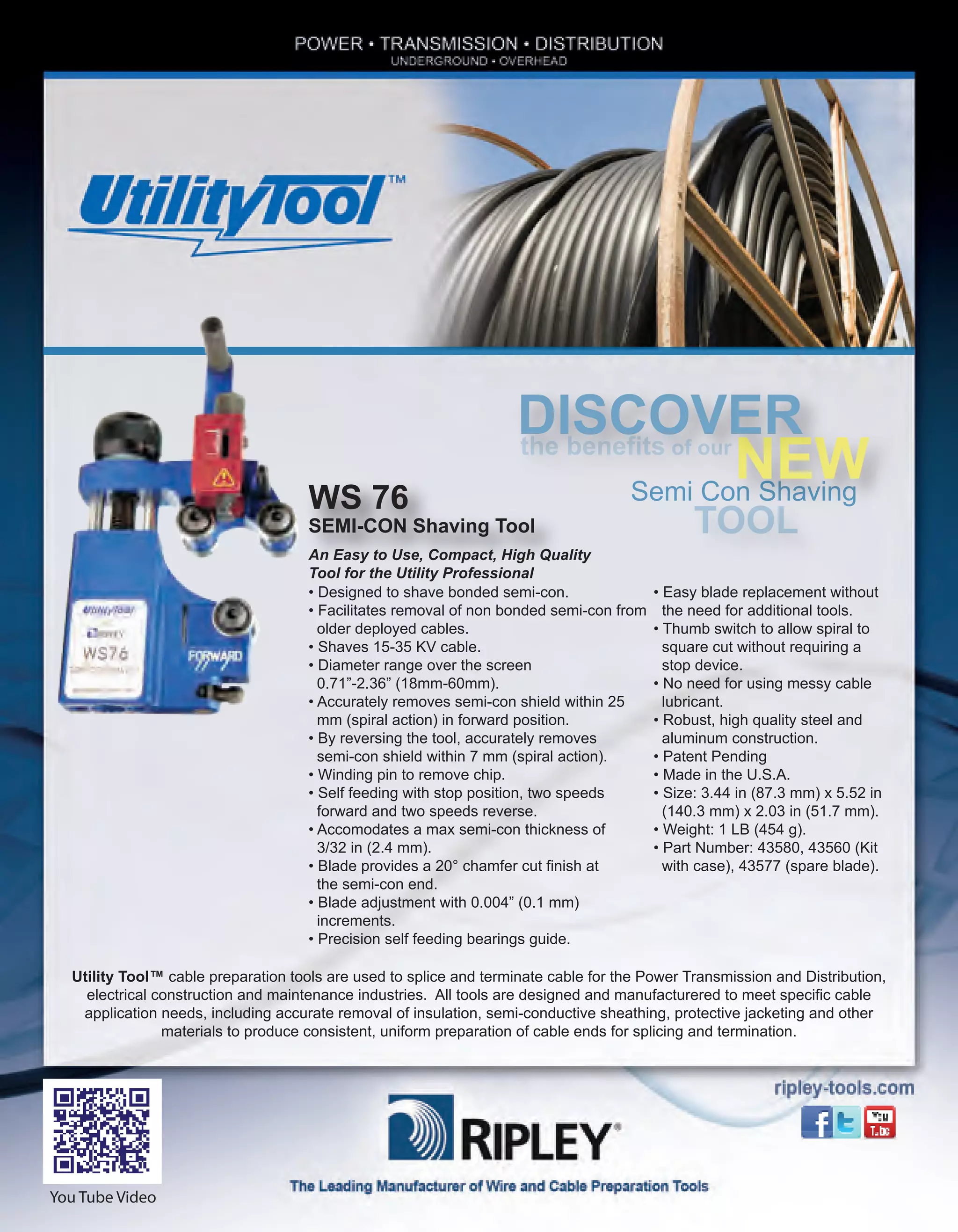 Ripley Utility Tool WS 76 Semi-Con Shaving Tool - Spec Sheet | PDF