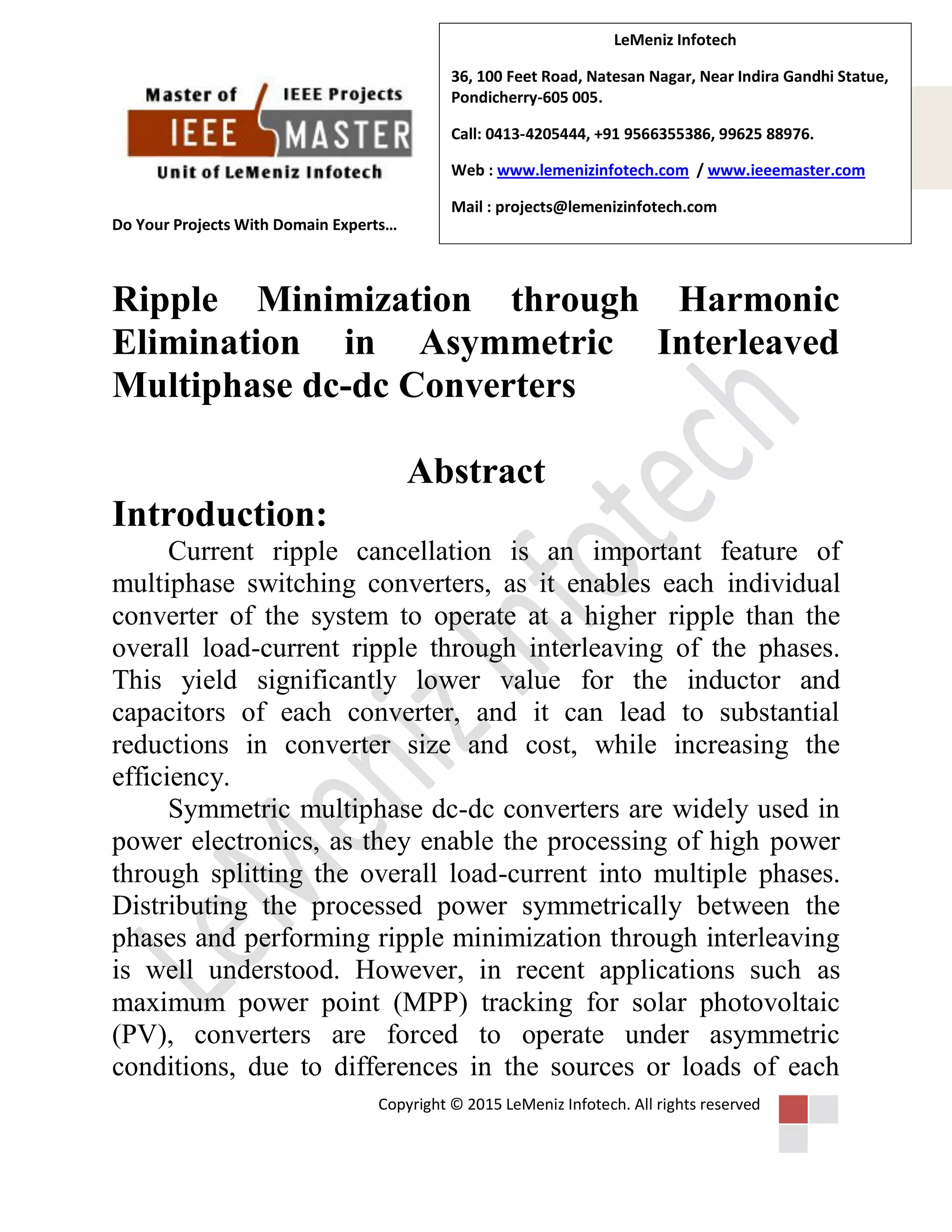 Ripple minimization through harmonic elimination in asymmetric interleaved multiphase dc dc ...