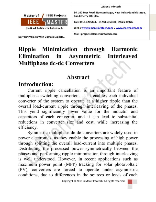 Ripple minimization through harmonic elimination in asymmetric interleaved multiphase dc dc ...