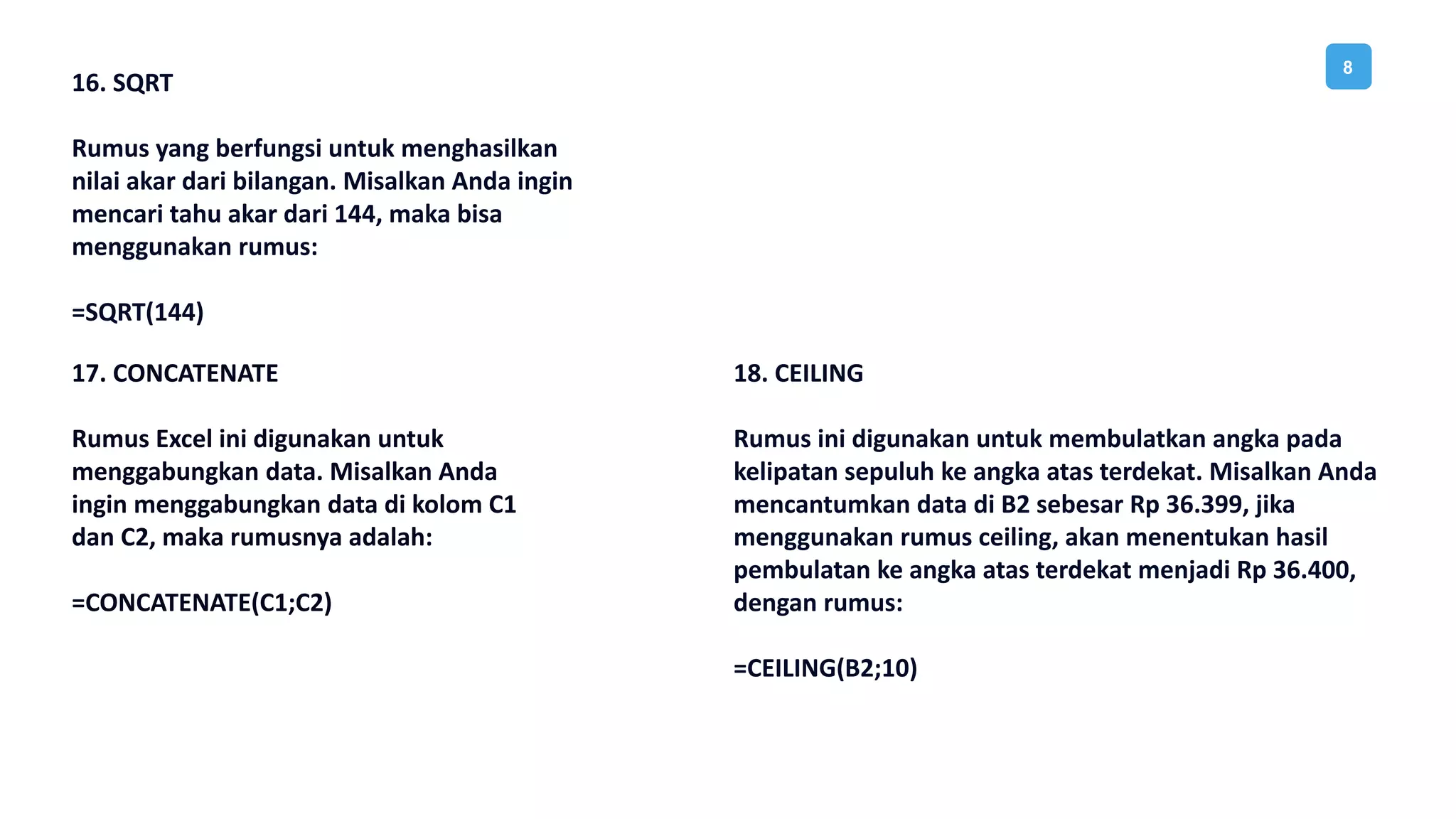 Rumus formuka dan fungsi Excel | PPTX