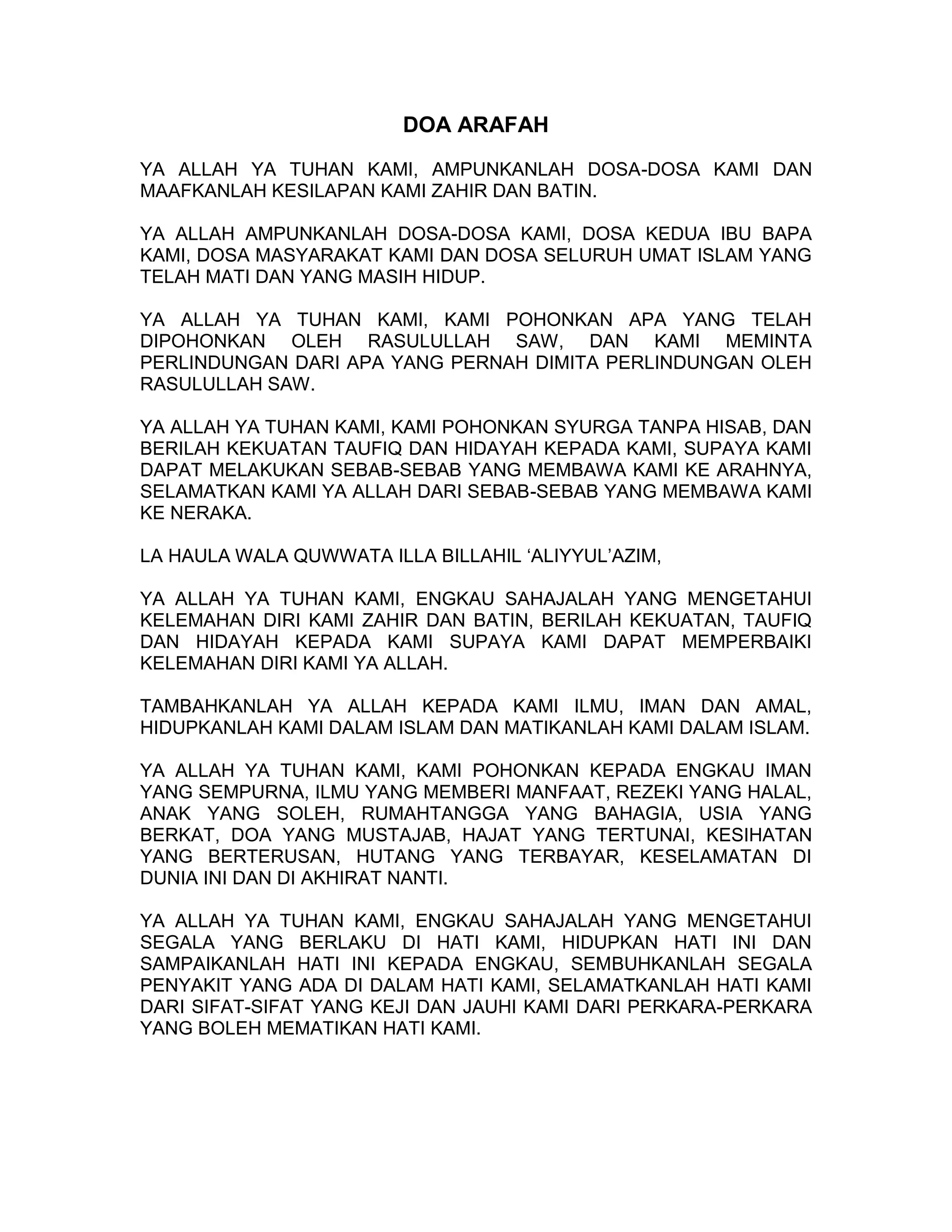 Risalah dakwah 058 doa arafah 1433h 2012m ( melayu ) | PDF