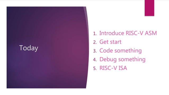 RISC-V assembly | PPTX | Programming Languages | Computing