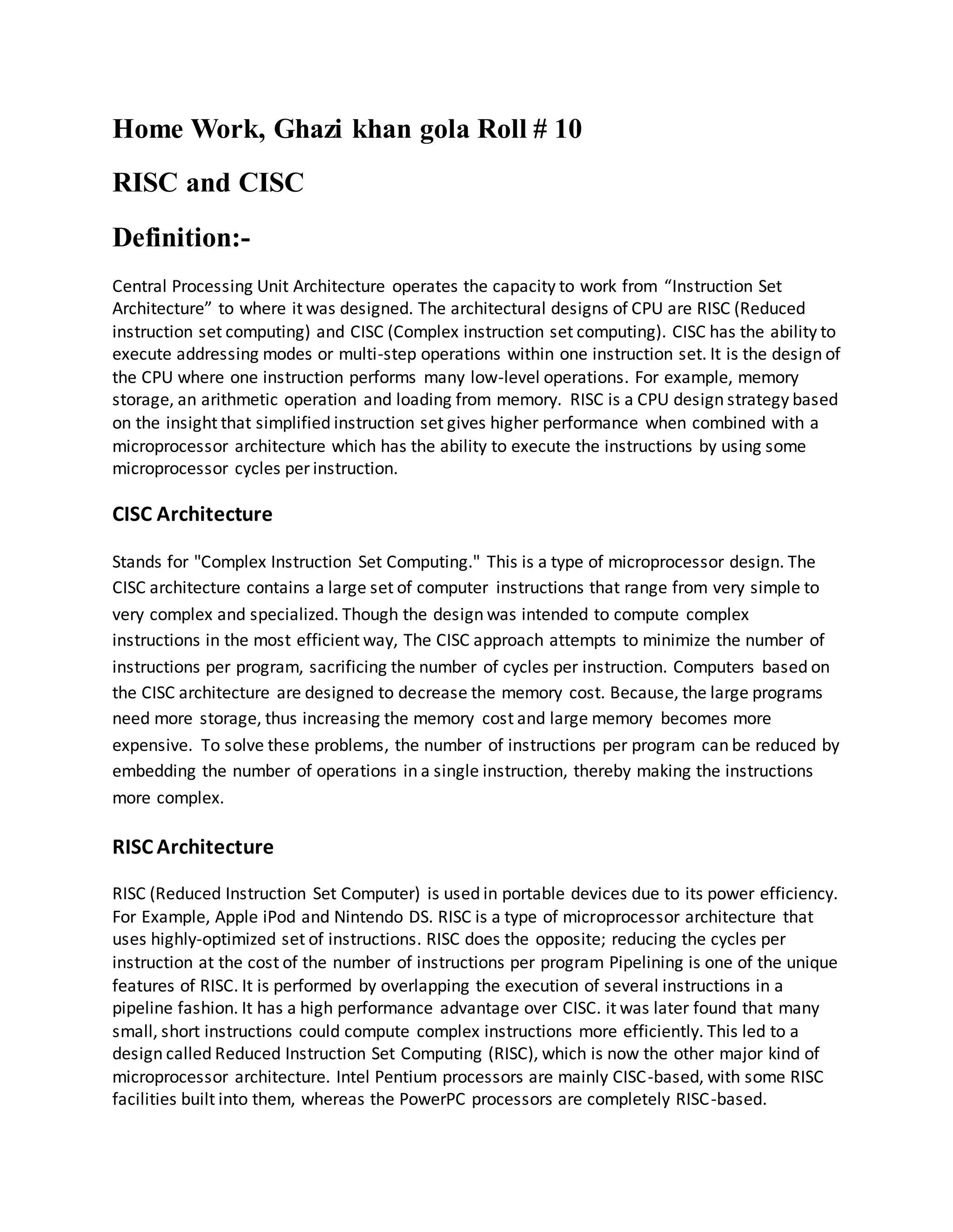 Risc and cisc | DOCX