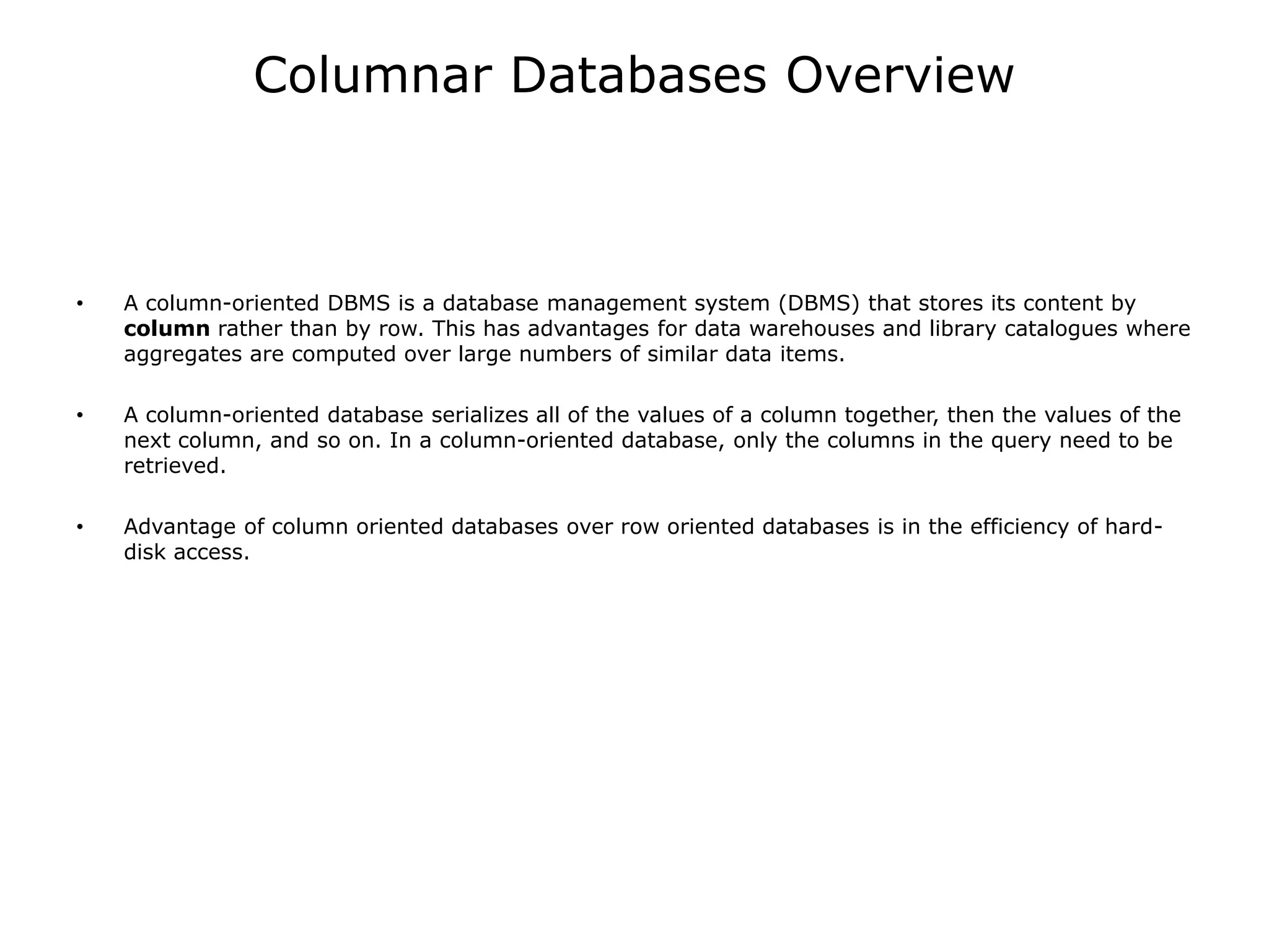 Rise Of Column Oriented Database Ppt