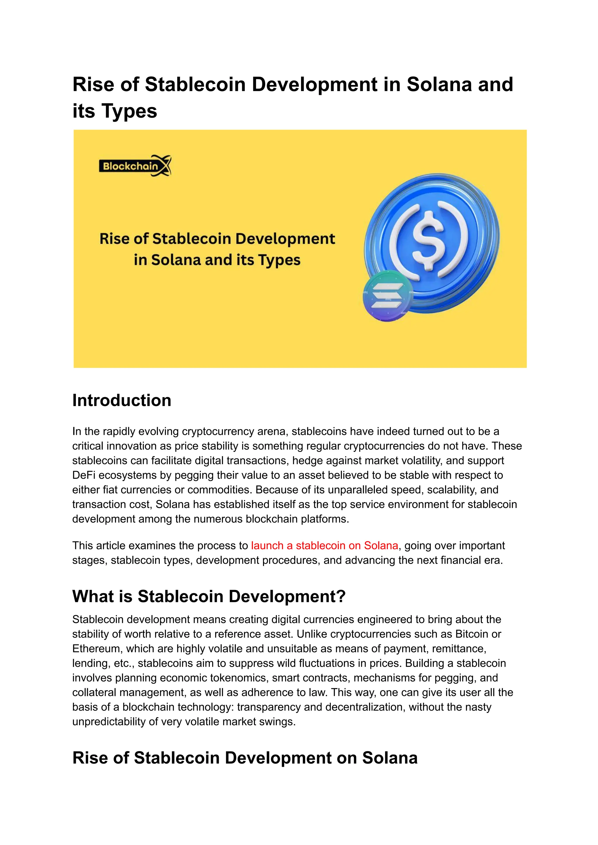 Rise of Stablecoin Development in Solana and its Types | PDF