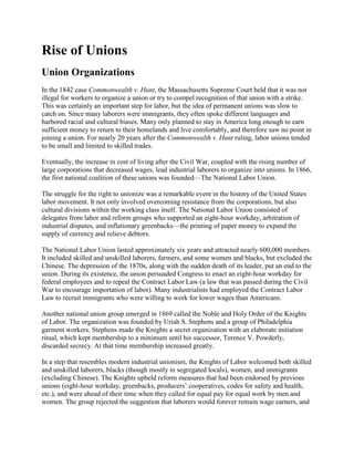 Rise of unions | DOCX