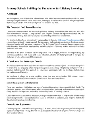 Primary School: Building the Foundation for Lifelong Learning | PDF