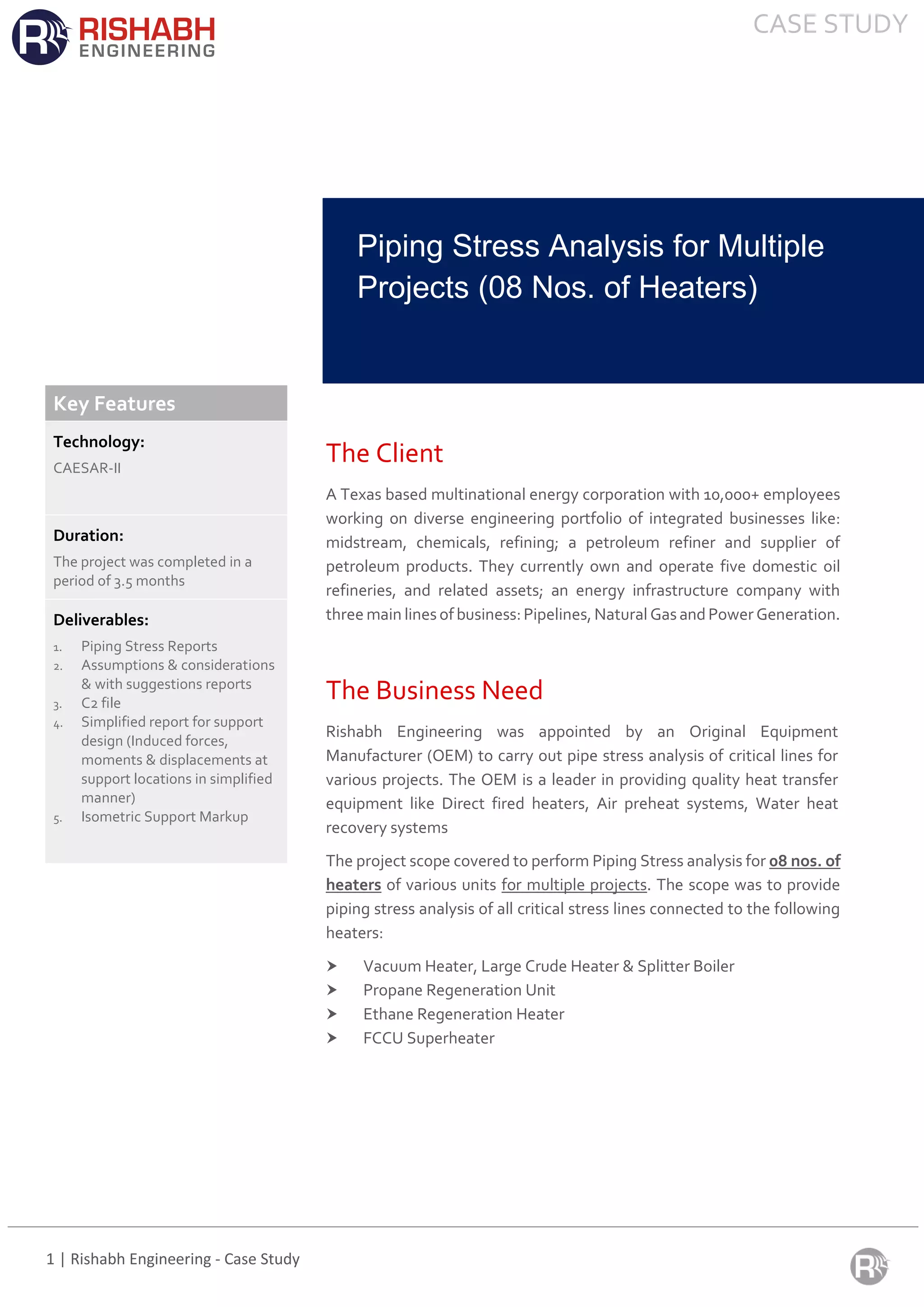 Piping Stress Analysis For Multiple Heaters for a Texas based Multinational Energy Corporation | PDF