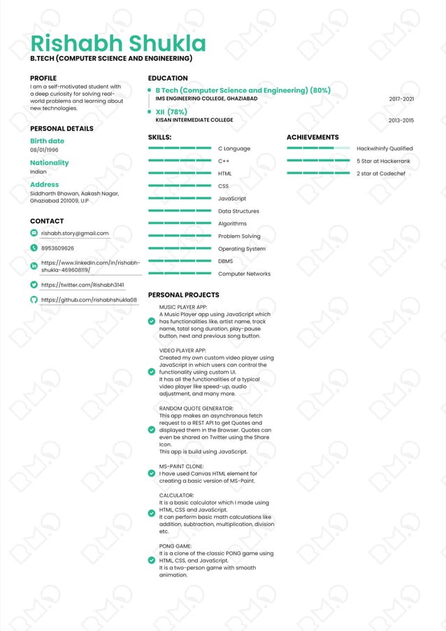 Rishabh shukla sample cv hq (1) | PDF