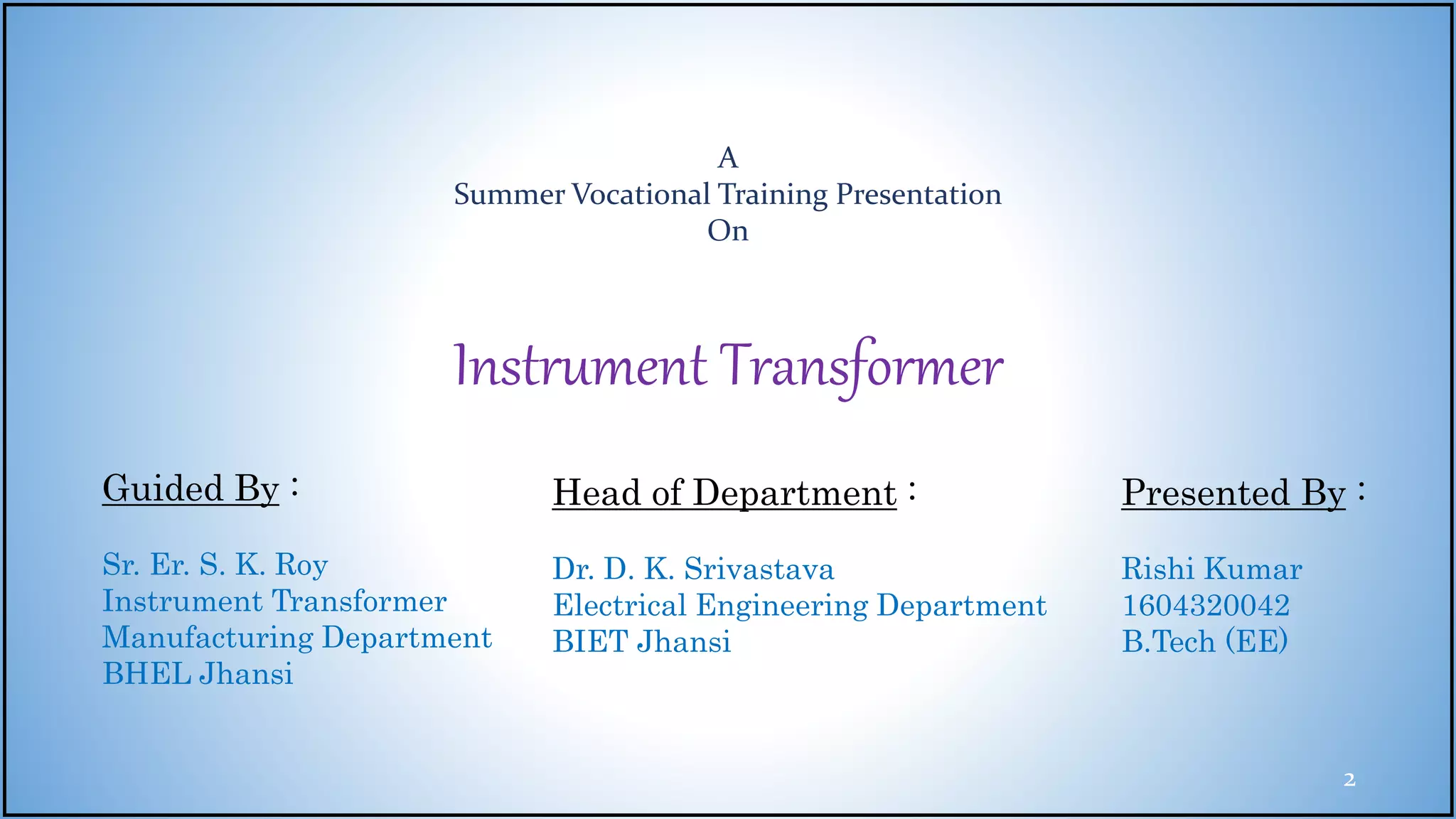 Instrument Transformer Presentation | PPTX