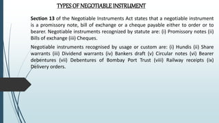 Various types of Negotiable Instruments | PPTX