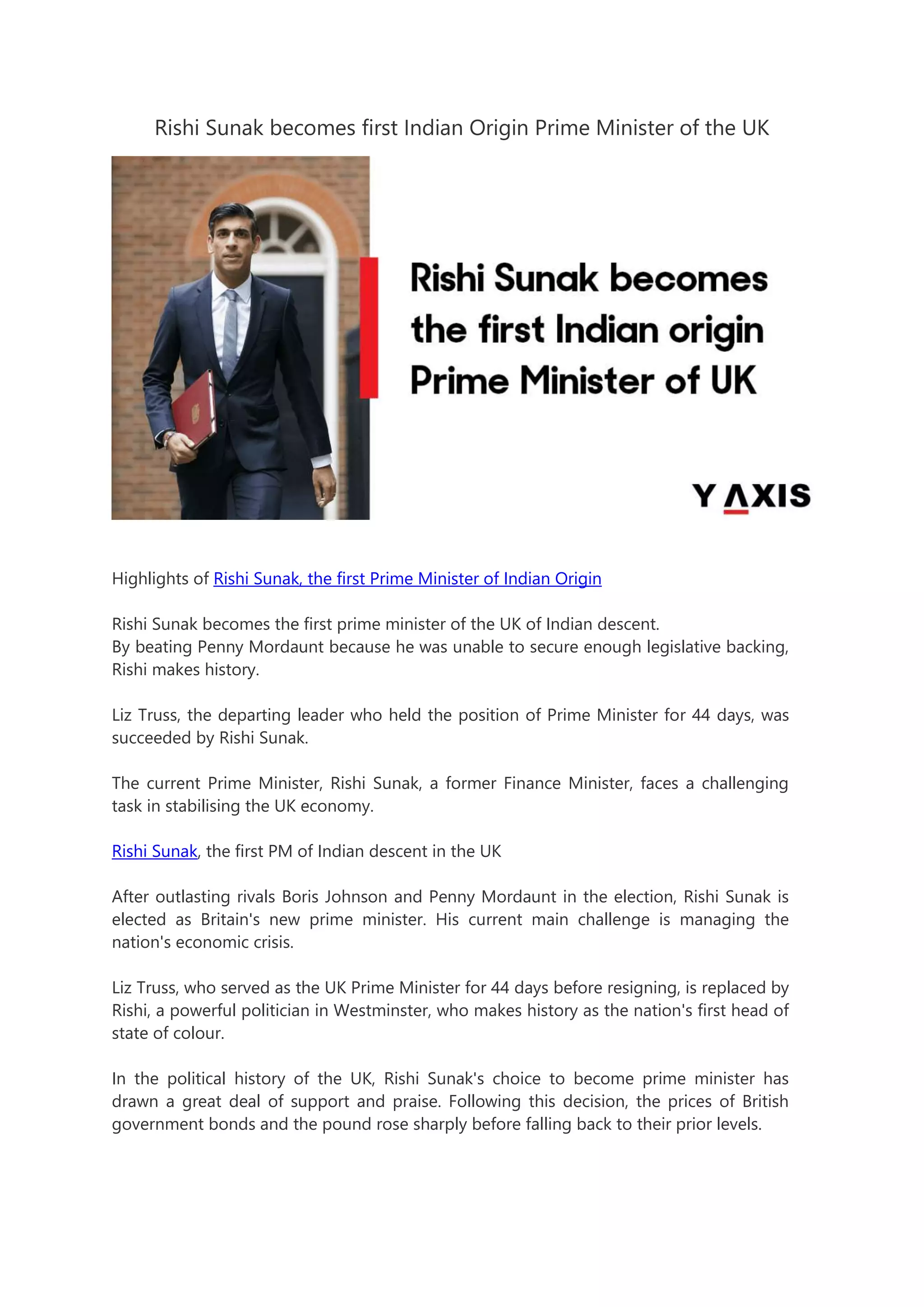 Rishi Sunak becomes first Indian Origin Prime Minister of the UK.docx