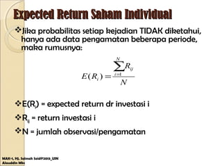 Risiko dan return investasi | PPT