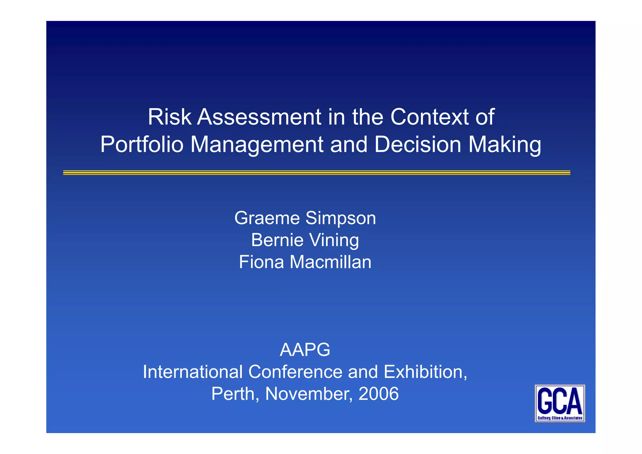 Risk assessment and portfolio management | PDF