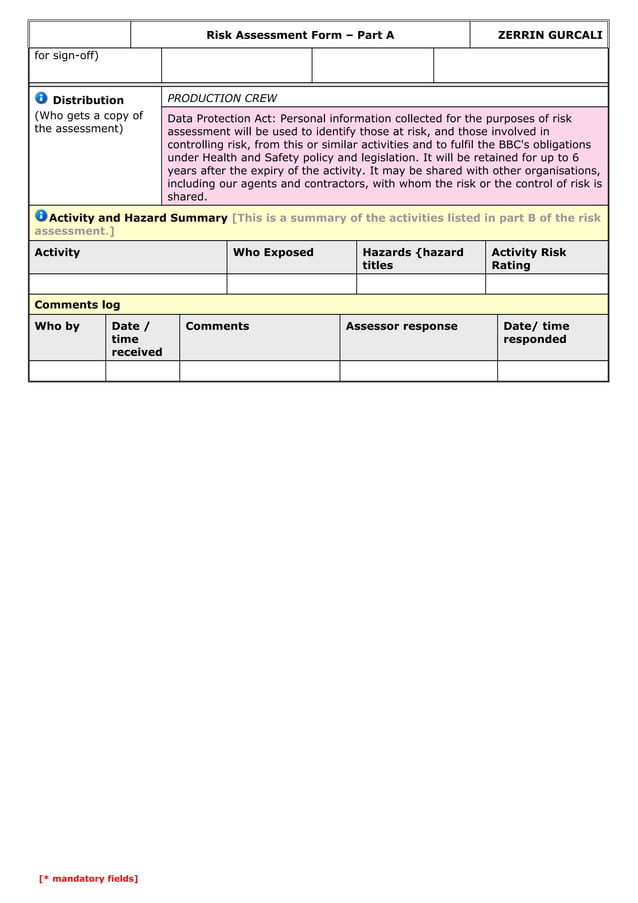 Risk assessment - Draft 1! | DOC