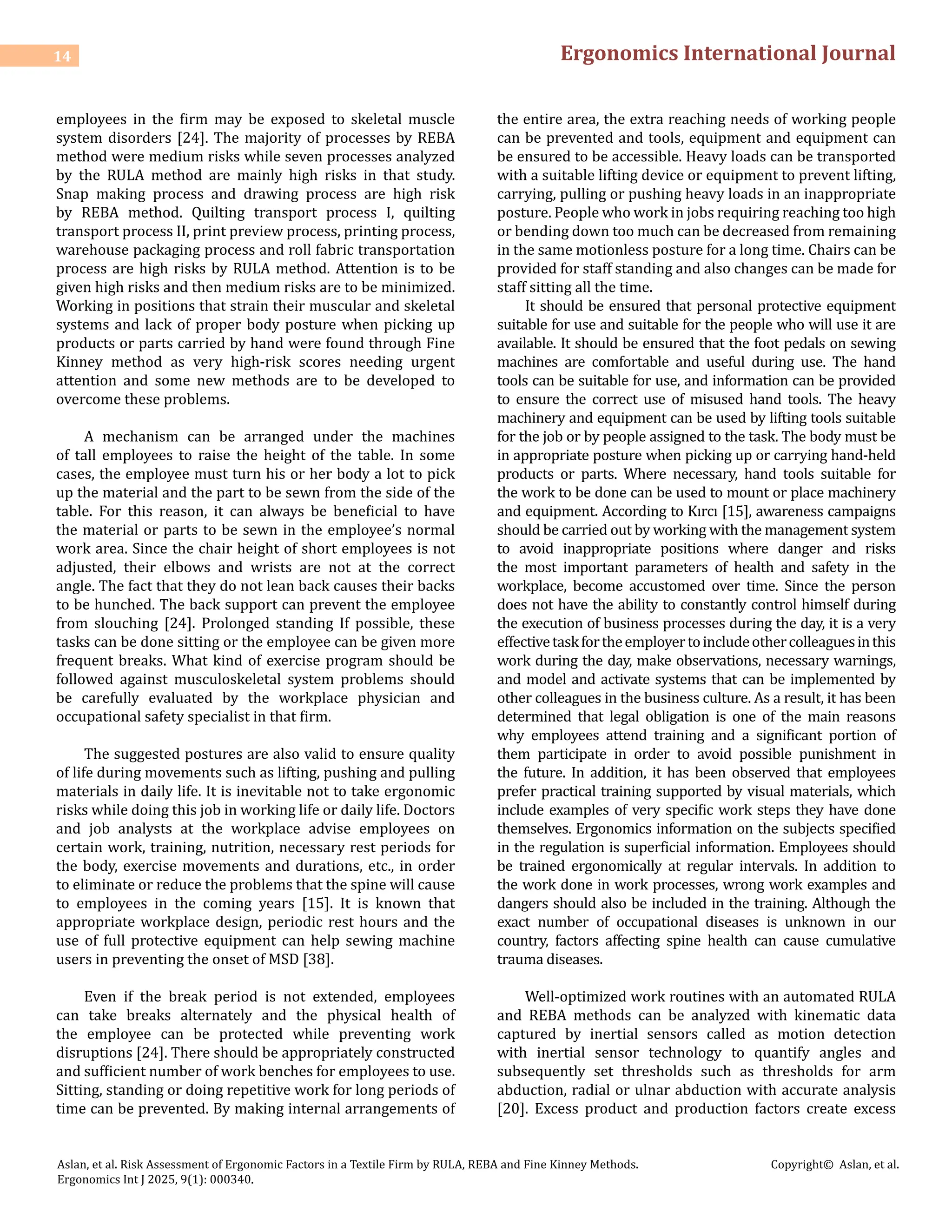 Risk Assessment of Ergonomic Factors in a Textile Firm by RULA, REBA ...