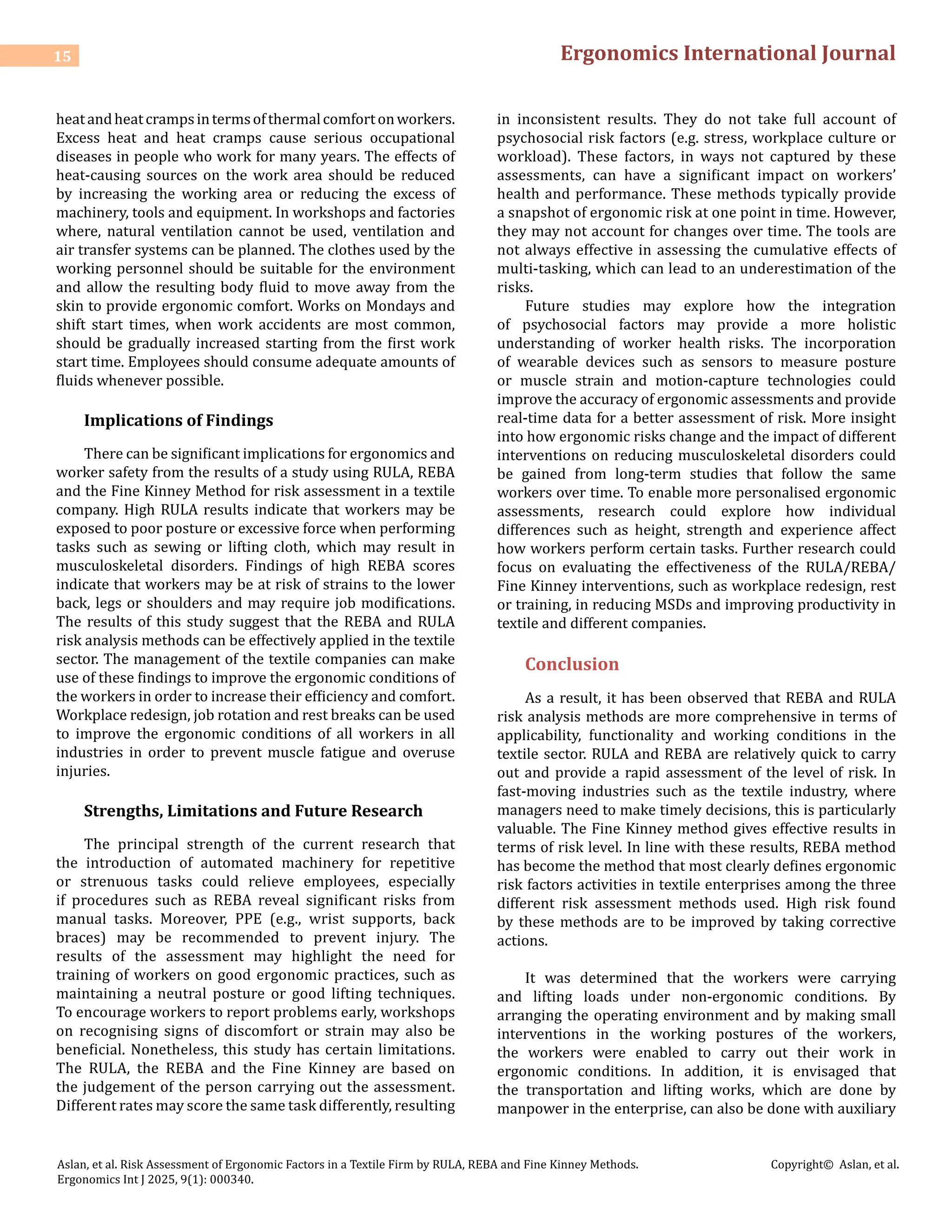 Risk Assessment of Ergonomic Factors in a Textile Firm by RULA, REBA ...