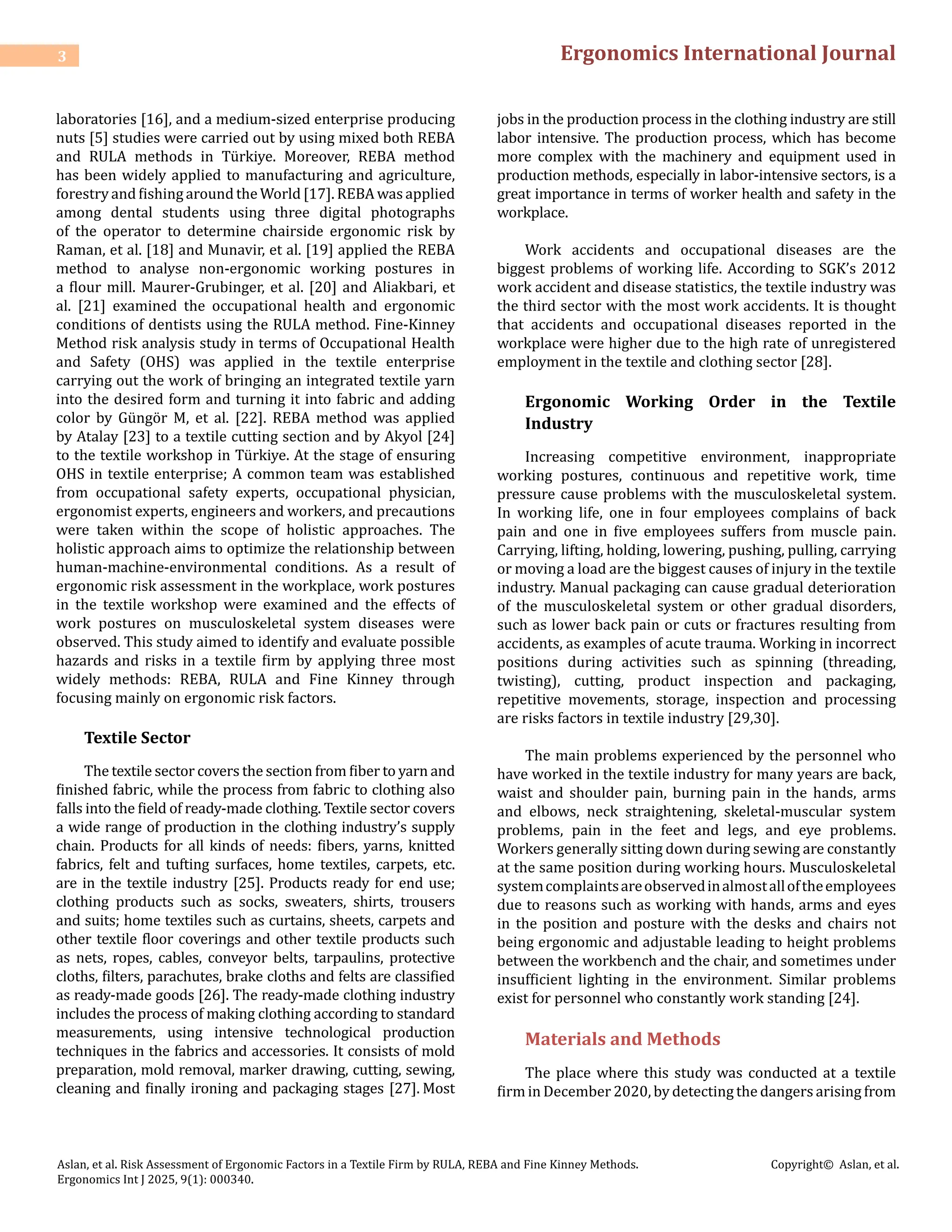 Risk Assessment of Ergonomic Factors in a Textile Firm by RULA, REBA ...