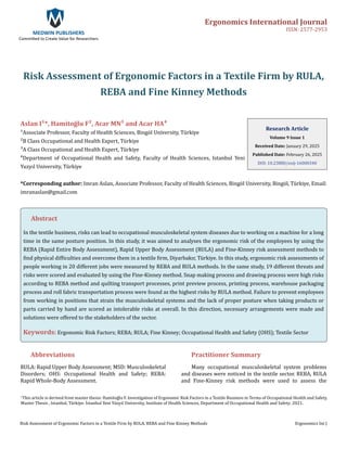 Risk Assessment of Ergonomic Factors in a Textile Firm by RULA, REBA ...