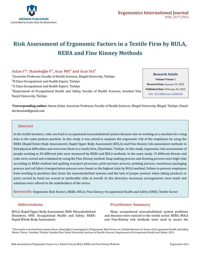 Risk Assessment of Ergonomic Factors in a Textile Firm by RULA, REBA ...